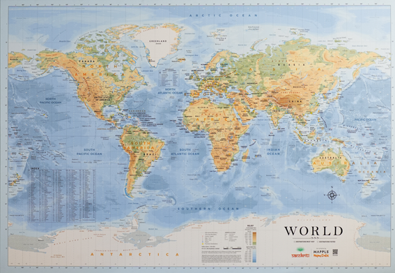 Buy world map art on canvas classic large:D02023 from MapmyIndia Store